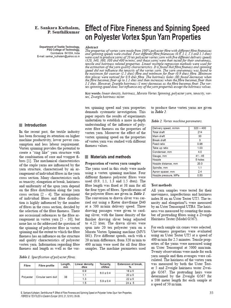Effect of Fibre Fineness and Spinning Speed on Polyester 1da7qhldyw ...