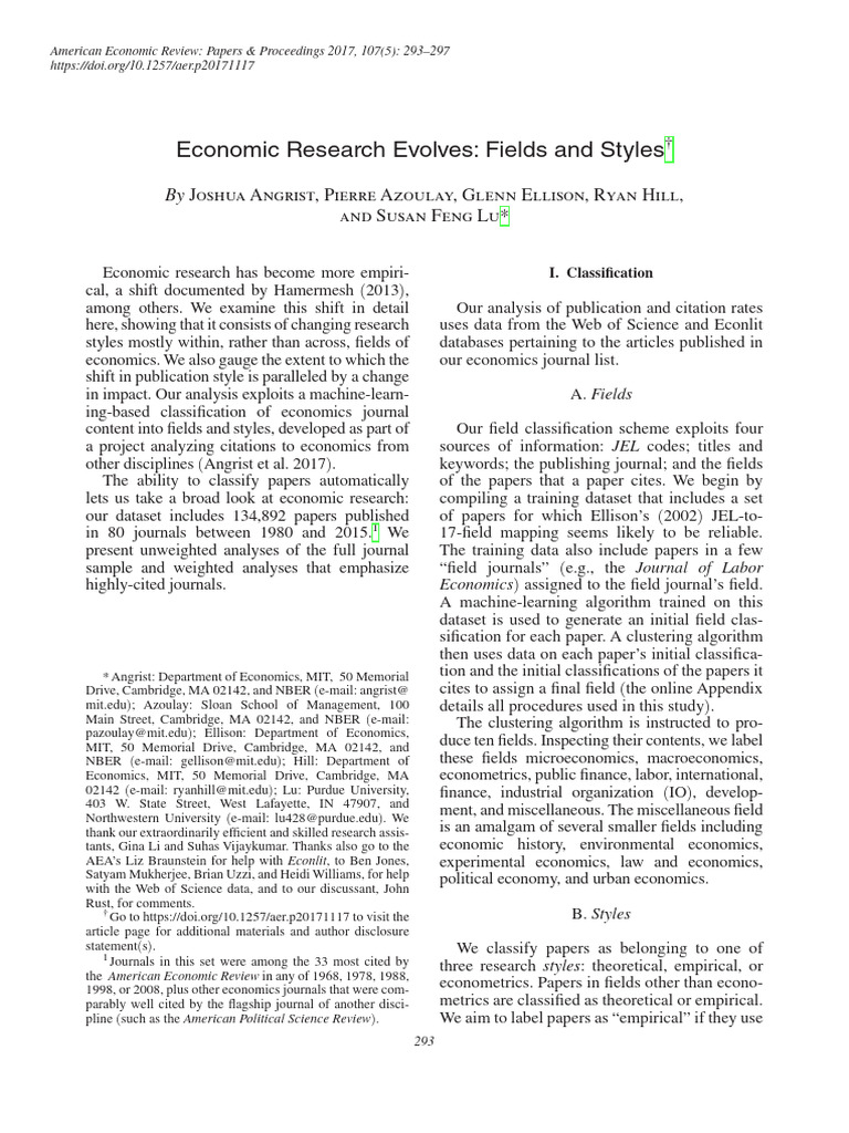 Economic Research Evolves - Fields and Styles | PDF | Economics | Citation
