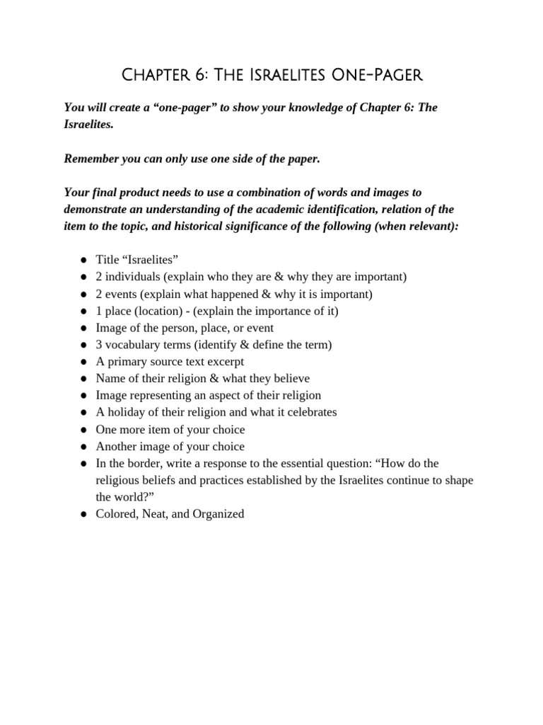Chapter 6 - The Israelites One-Pager | PDF