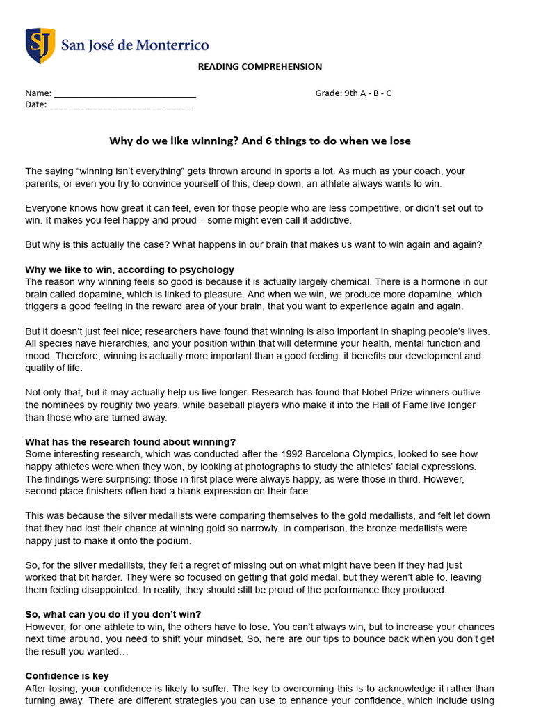 Why Do We Like Winning.docx | PDF | Psychological Resilience | Fear