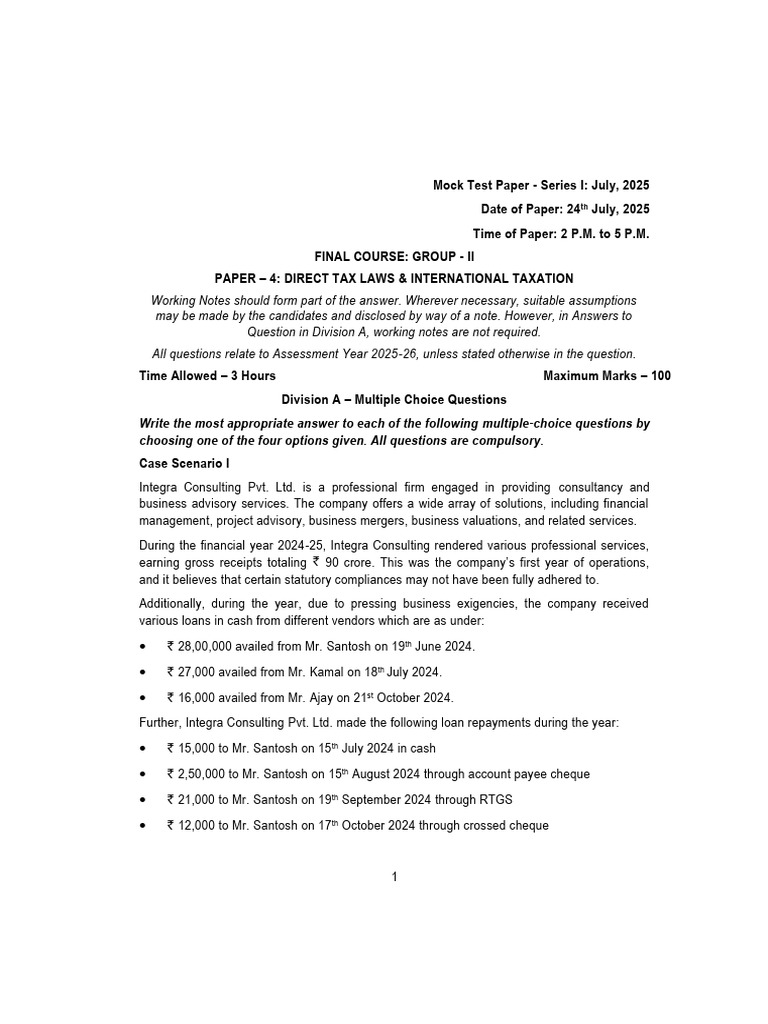 DT MTP Sep 25 Series 1 Questions (1) | PDF | Debits And Credits | Income Tax