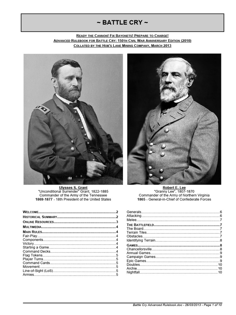 Advanced Battle Cry Rulebook 2010 | PDF | Confederate States Of America ...