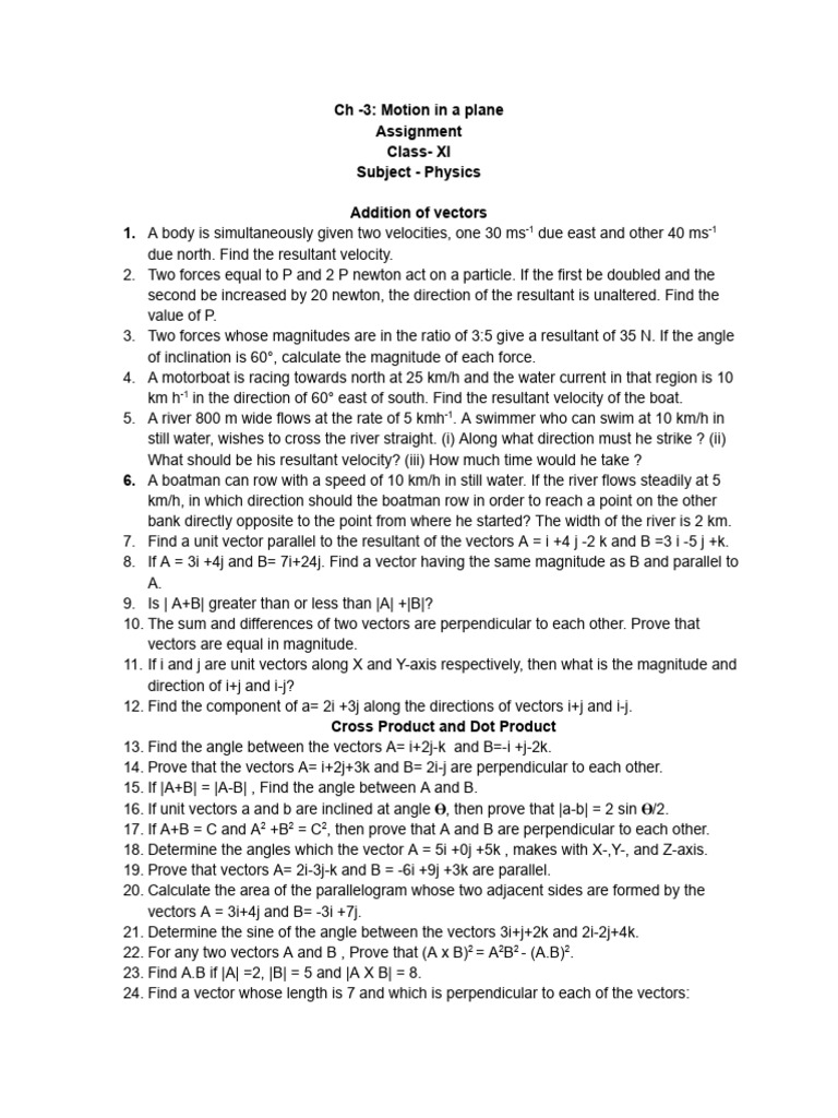 Xi CH 3 Motion in A Plane Assignment | PDF | Acceleration | Euclidean ...