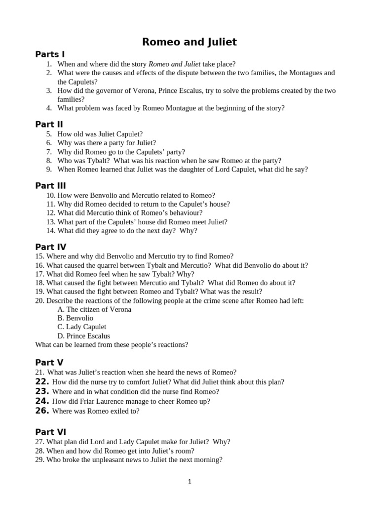 Romeo and Juliet: Key Plot Points Explained | PDF | Characters In Romeo ...