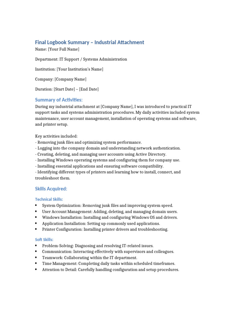 Final Logbook Summary | PDF