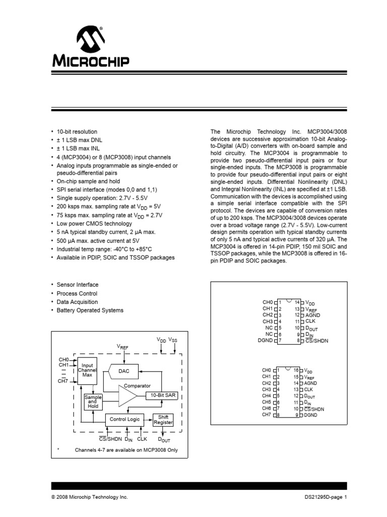 MCP3004/3008 10-Bit A/D Converters | PDF | Analog To Digital Converter ...
