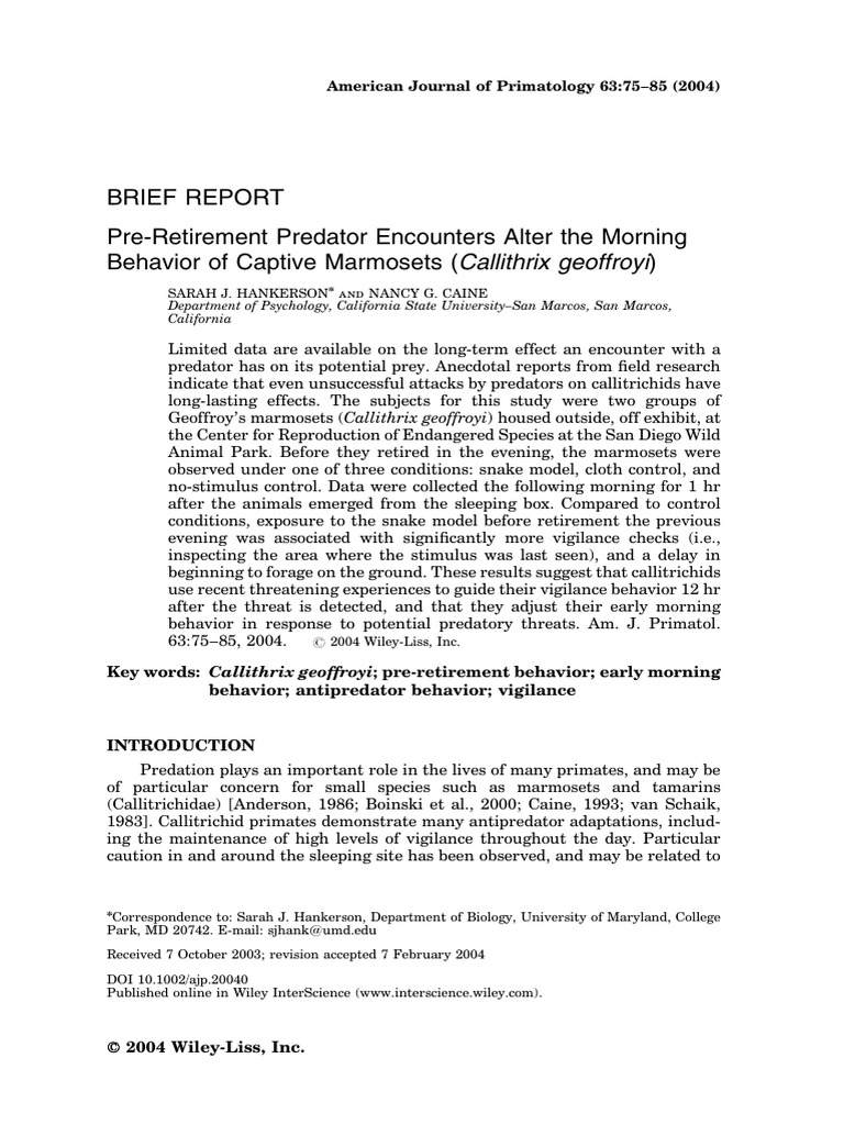 American Journal of Primatology | PDF | Analysis Of Variance | P Value