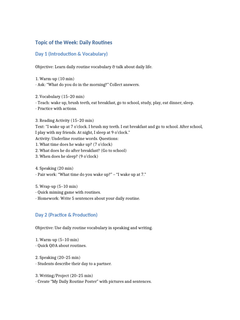 Daily Routines | PDF