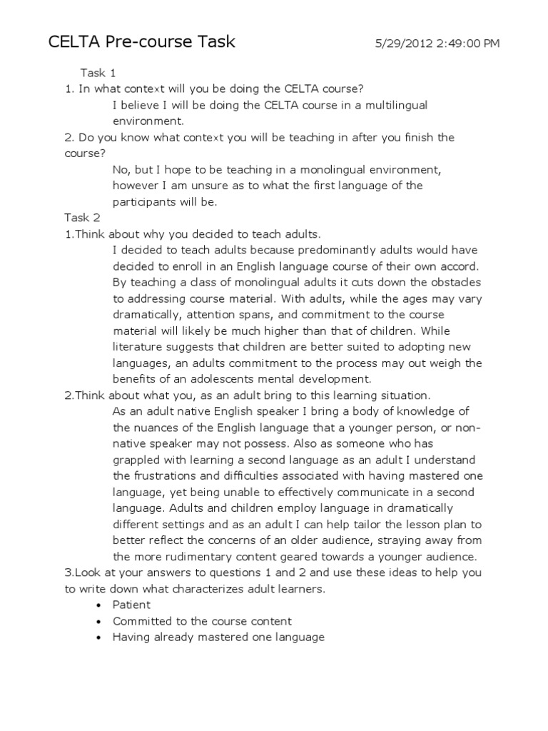 CELTA Pre-Course Task | PDF | Motivation | Motivational