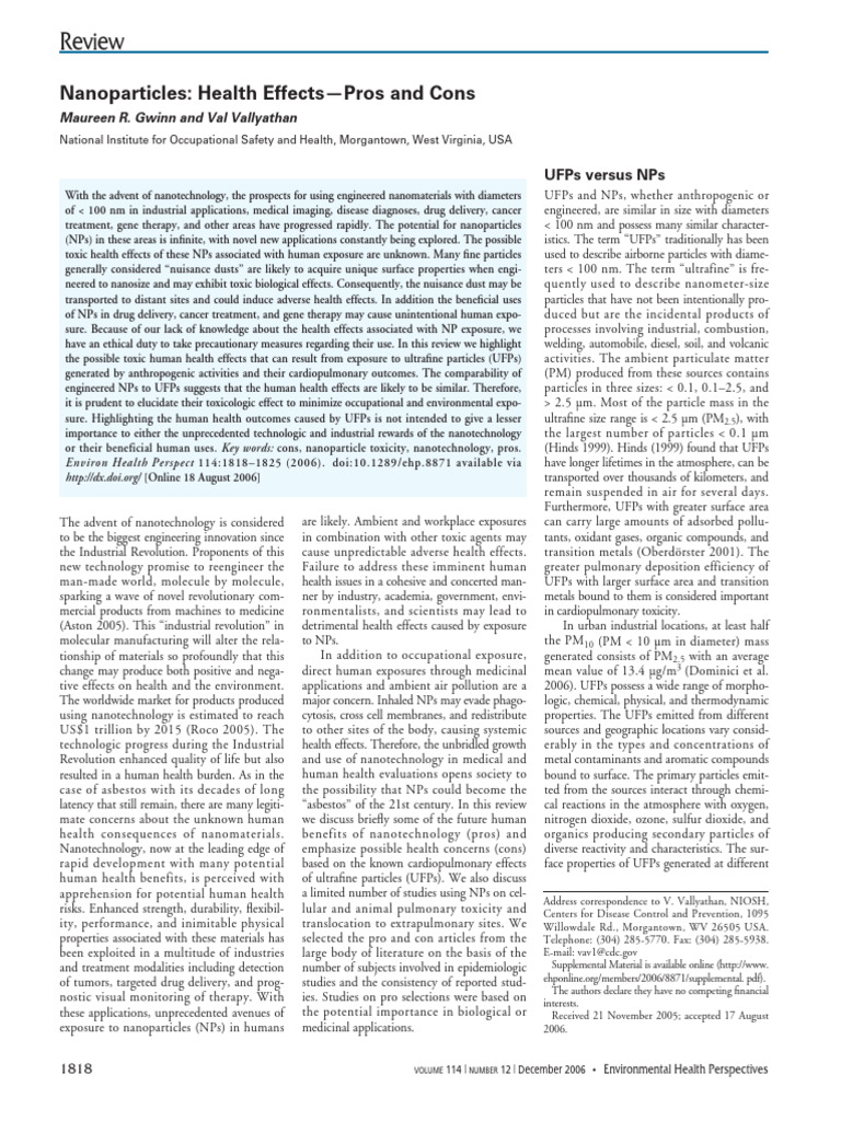 Nanoparticles - Health Effects - Pros and Cons | PDF | Health Sciences ...