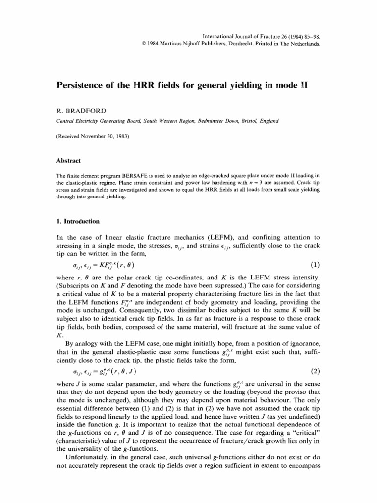 Bradford1984 - Persistence of The HRR Fields For General Yielding in ...