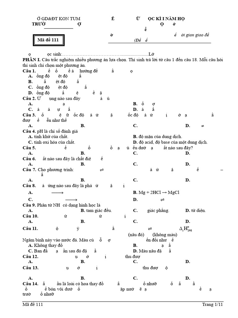 De Dap An KT Hoa 11 Gki | PDF