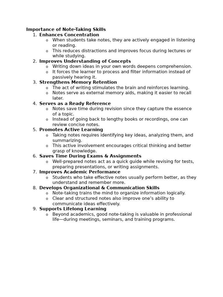 2 - Importance of Note-Taking Skills | PDF
