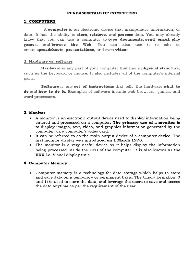 Fundamentals of Computers | PDF | Computer Data Storage | Read Only Memory