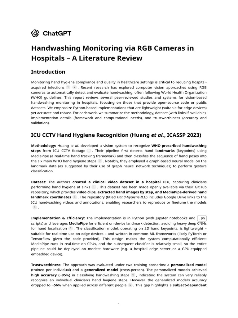 Handwashing Monitoring Via RGB Cameras in Hospitals - A Literature ...