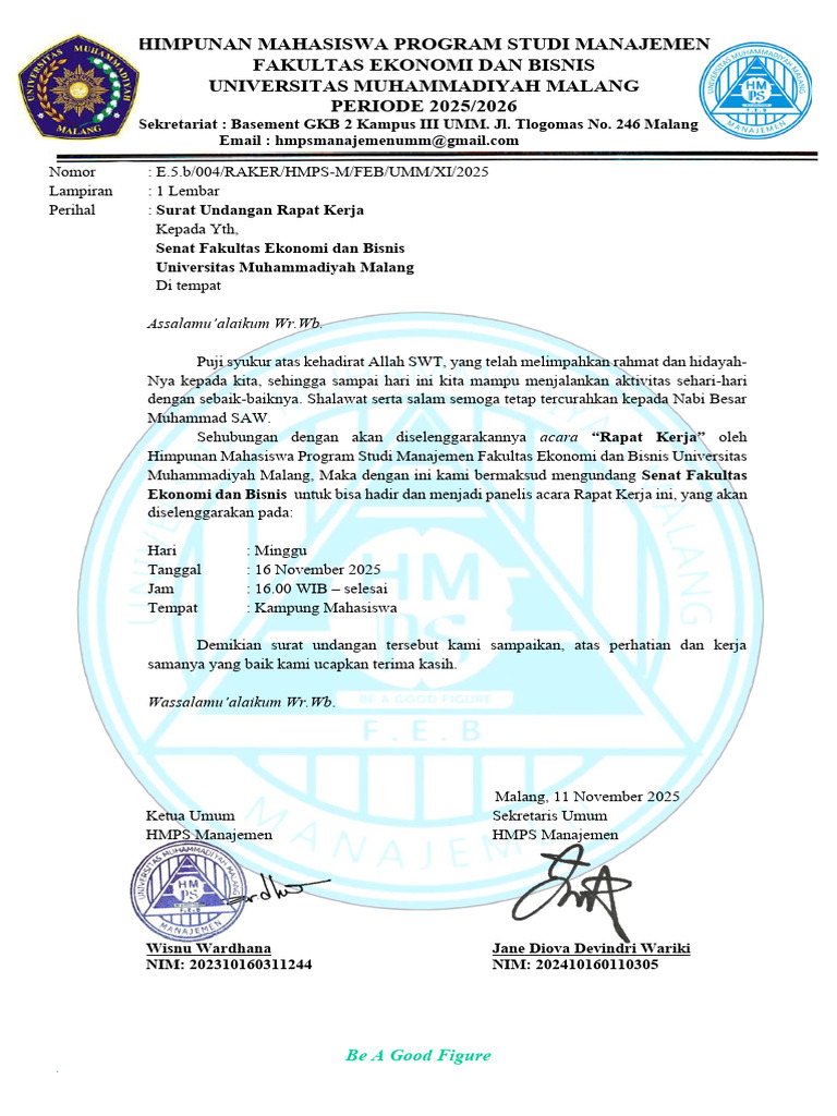 Undangan Rapat Kerja HMPS Manajemen UMM | PDF