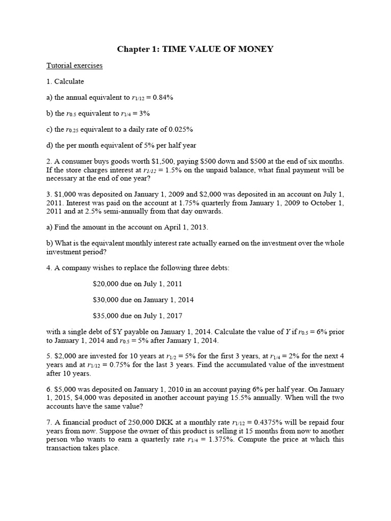 CH1 Time value of money - exercises | PDF | Interest | Present Value