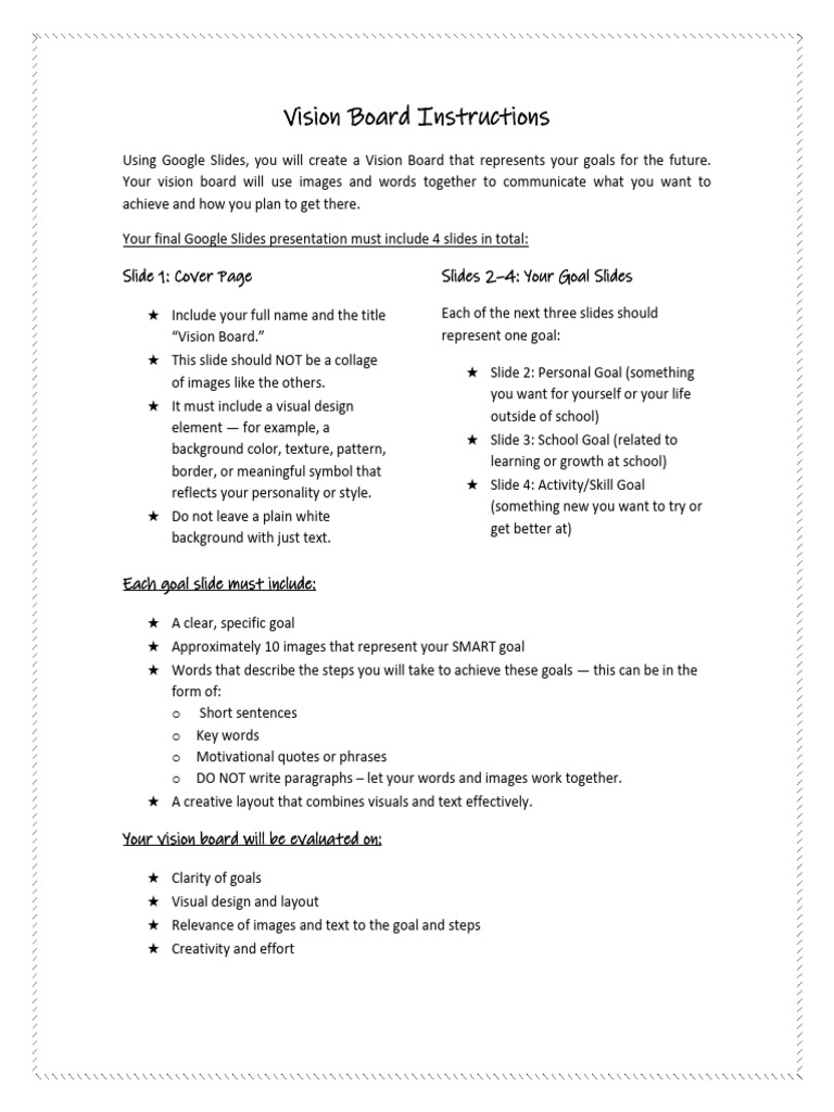 PDF Vision Board Instructions Student Handout | PDF