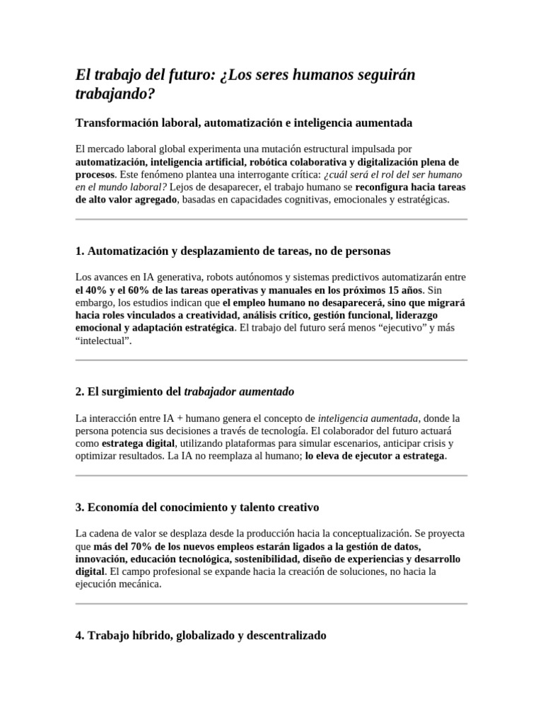 Futuro del Trabajo: Humanos y Automatización | PDF | Inteligencia ...