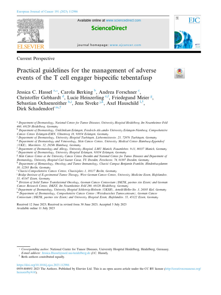 Guideline Tebentafusp AE Management EJC 2023 | PDF | T Cell | Melanoma