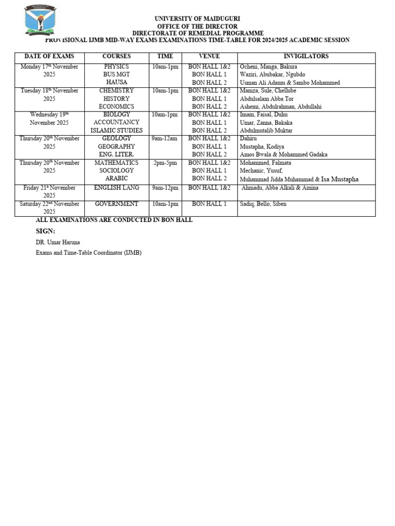 Ijmb Exam Time Table-1 | PDF