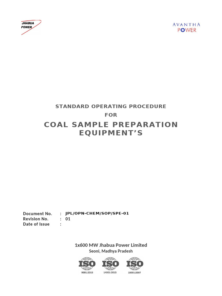 SOP for Coal Sample Preparation Equipment | PDF