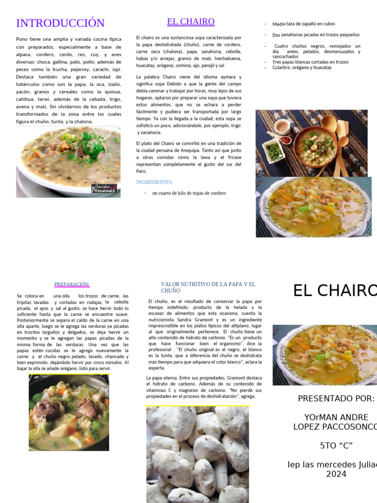 Chairo: Sopa Tradicional de Puno | PDF | Alimentos | Cocina