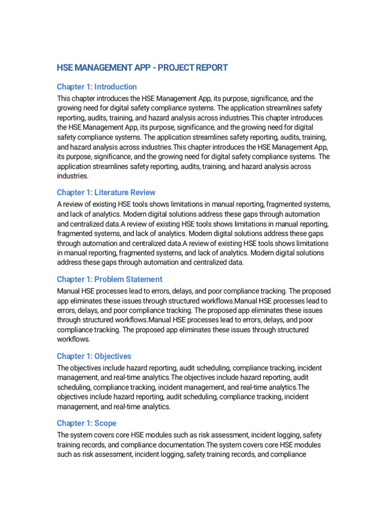 HSE Management App Project Report | PDF | Audit | Analytics