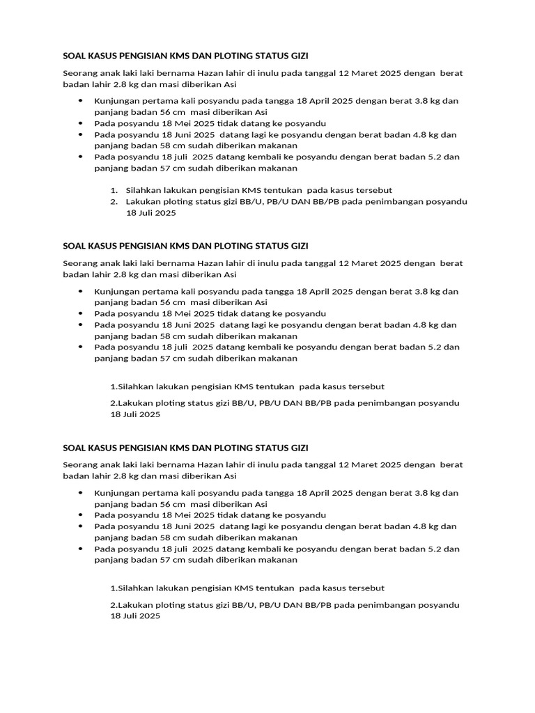 Soal Kasus Pengisian Kms Dan Ploting Status Gizi | PDF