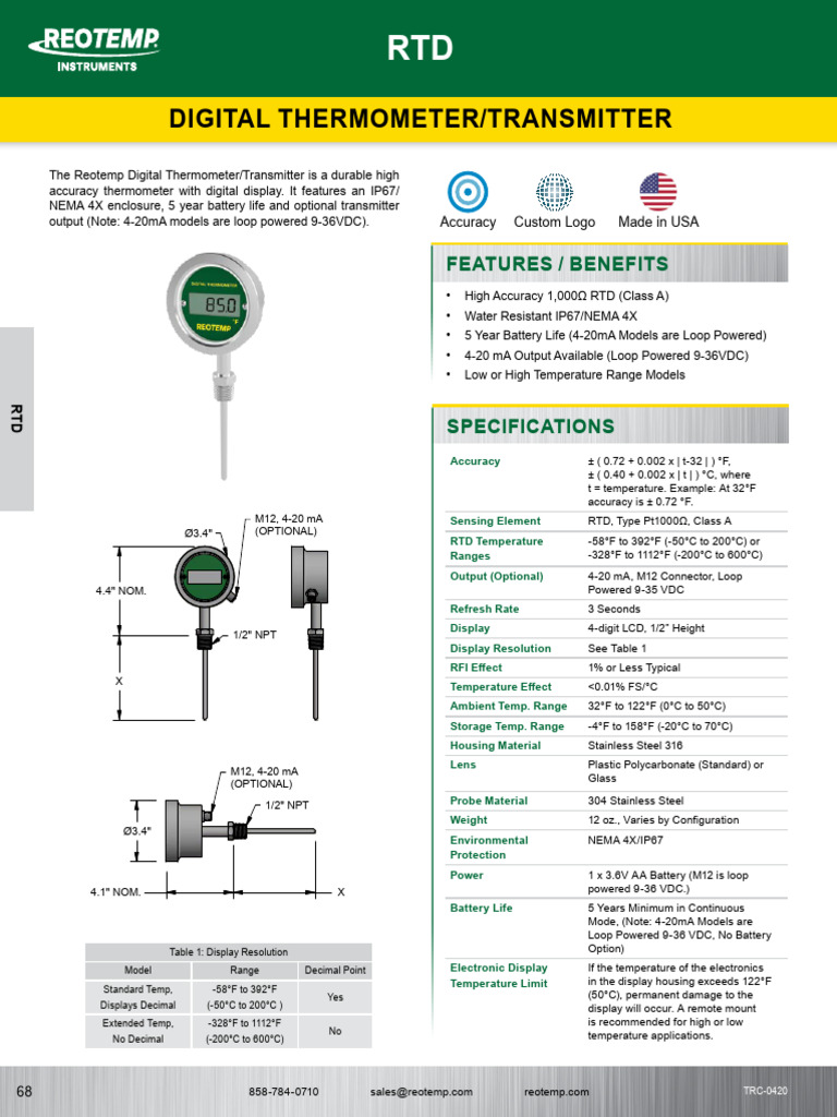 High Accuracy RTD Digital Thermometer | PDF | Electronics | Electrical ...