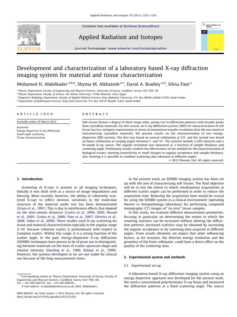 X-ray Diffraction System for Tissue Analysis | PDF | X Ray | Ct Scan