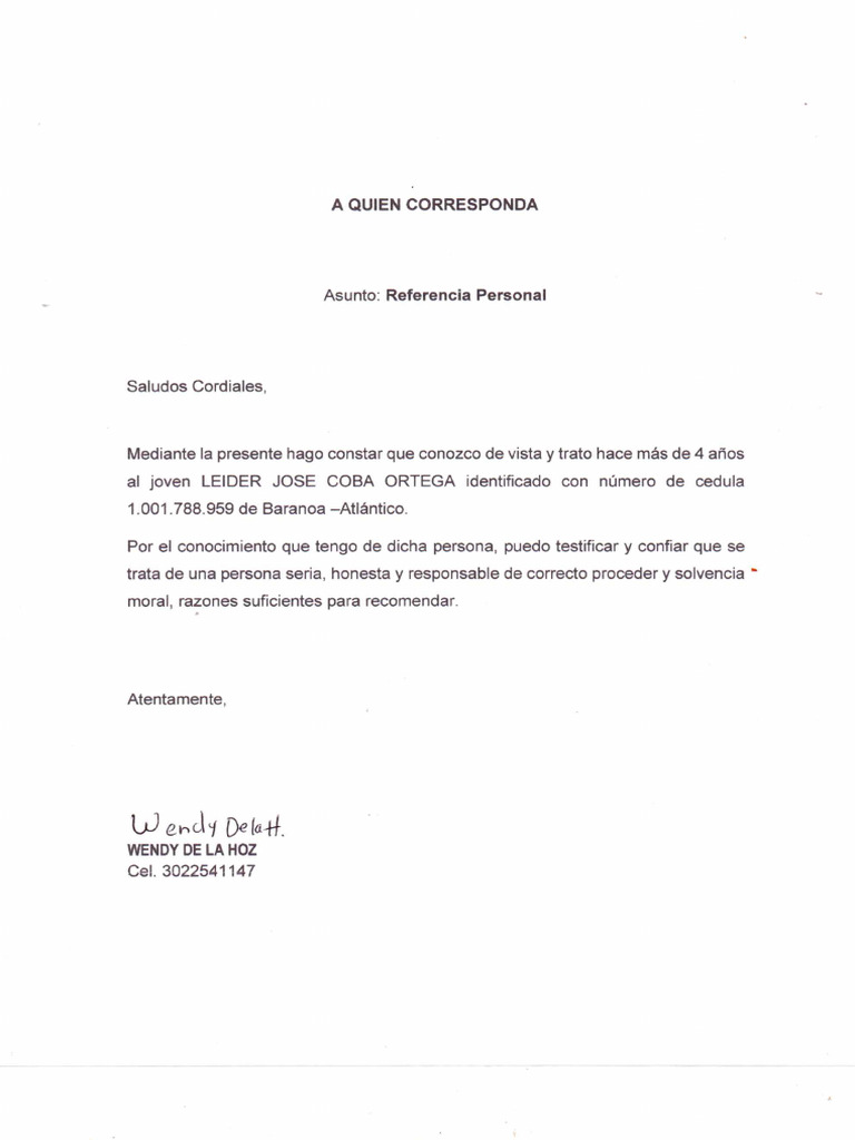 Referencia Personal 2 Leider Jose Coba Ortega | PDF