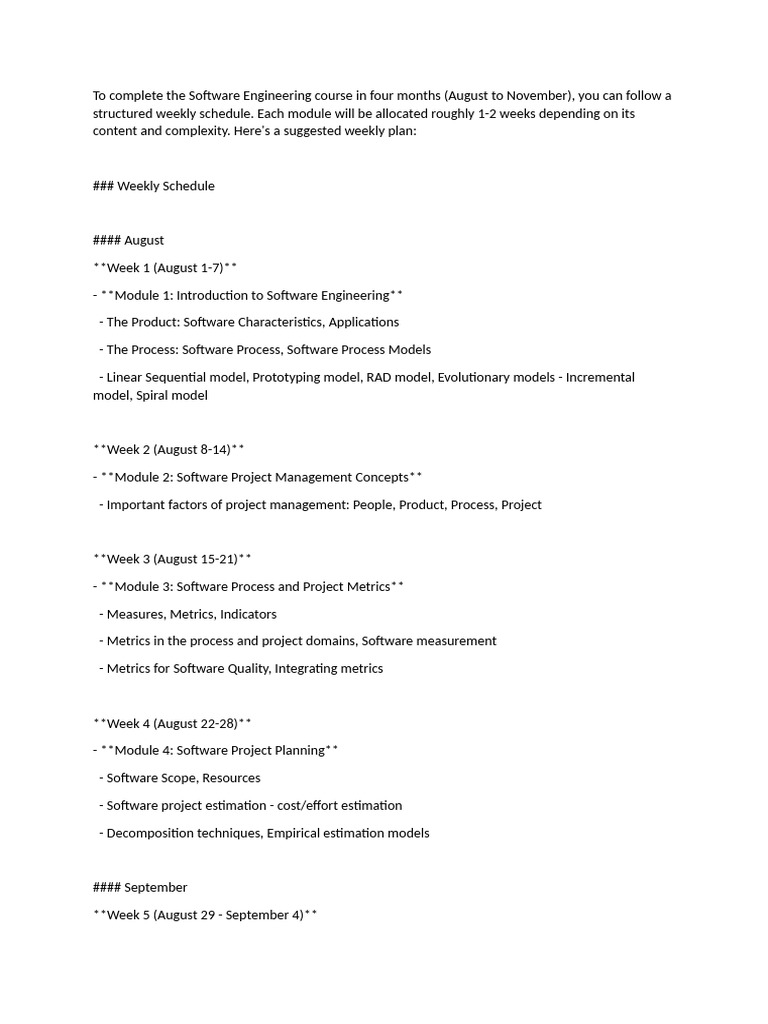 Four-Month Software Engineering Plan | PDF | Agile Software Development ...