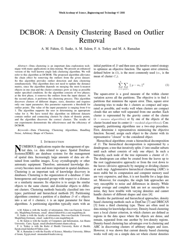 DCBOR: Enhanced Density Clustering Algorithm | PDF | Cluster Analysis ...