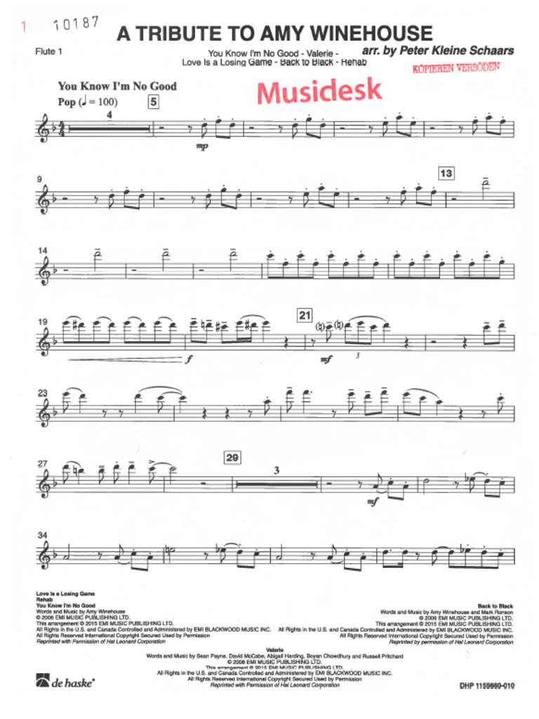 Amy Winehouse Flute 1 | PDF | Rhythm And Blues Songs | Songs Written