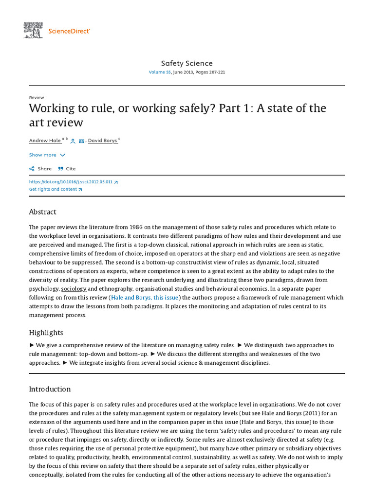 Working To Rule, or Working Safely Part 1 - A State of The Art Review ...