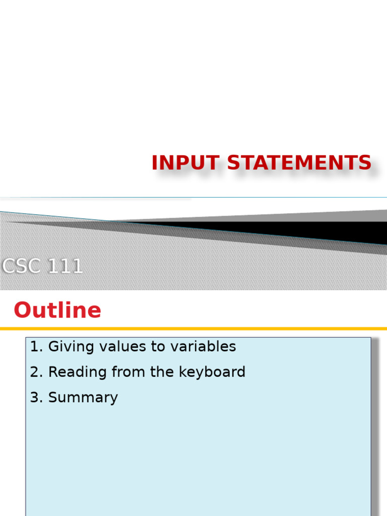 3.1. Input Statements | PDF | String (Computer Science) | Input/Output