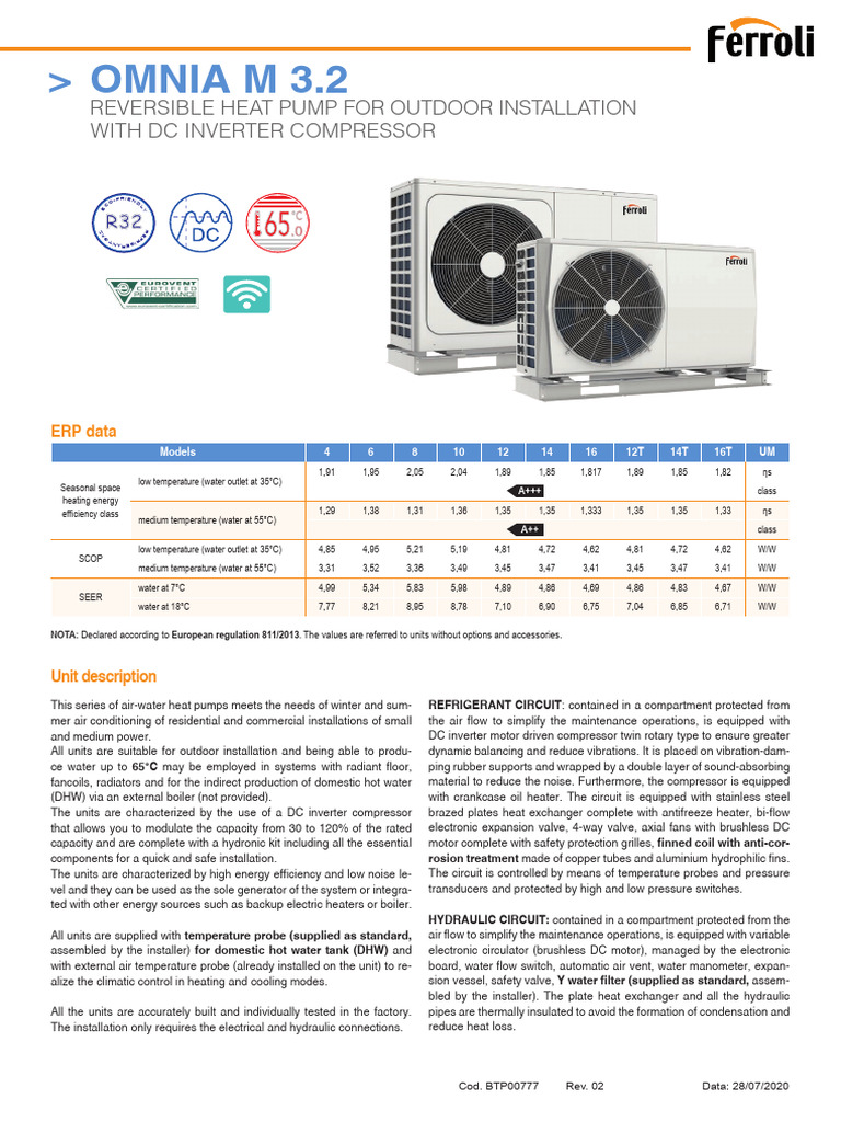 BTP00777_rev_02_OMNIA M 3.2_EN | PDF | Water Heating | Heat Pump