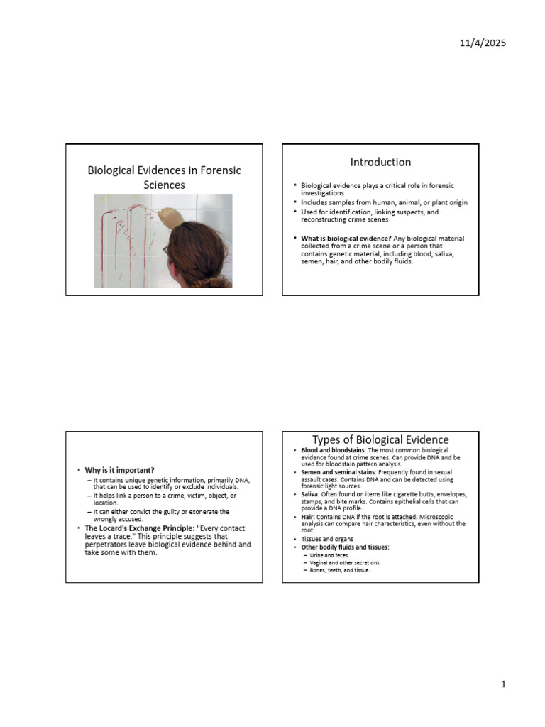 Forensic Biological Evidence Guide | PDF | Crime Scene | Forensic Science