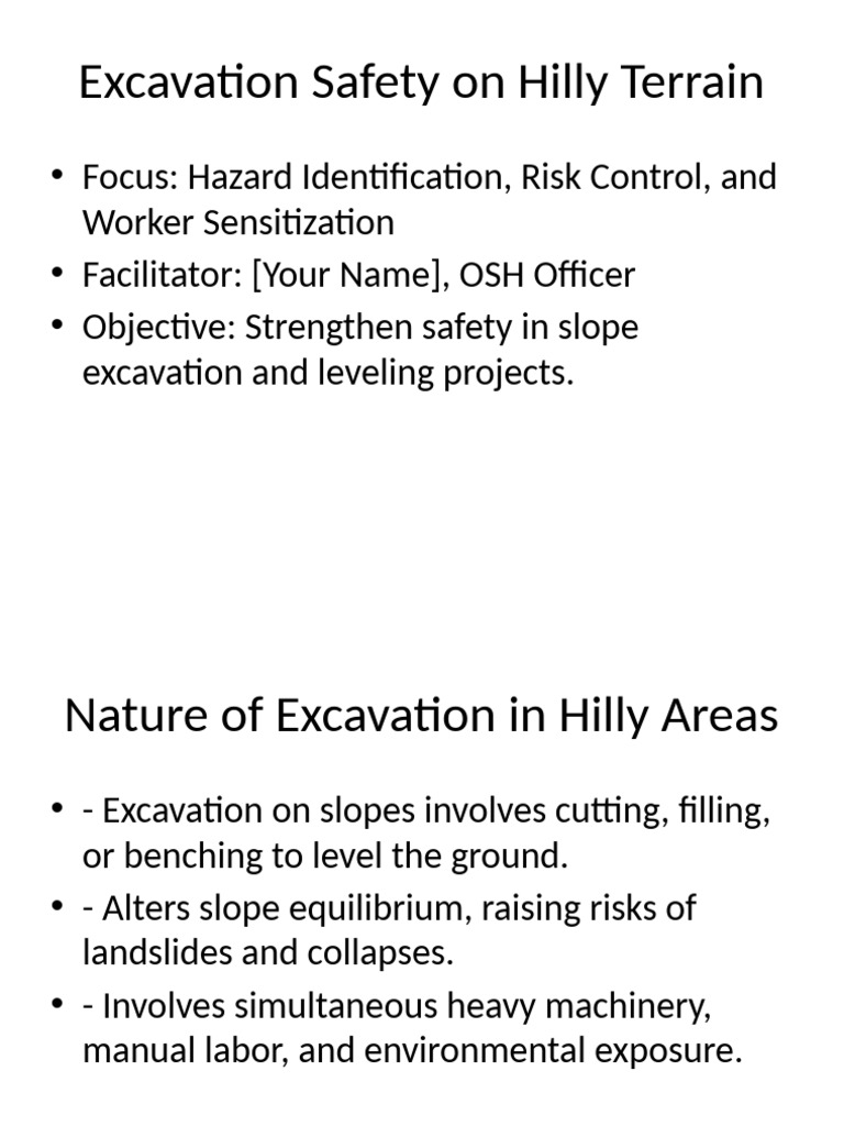 Excavation Safety on Hilly Terrain | PDF | Personal Protective ...