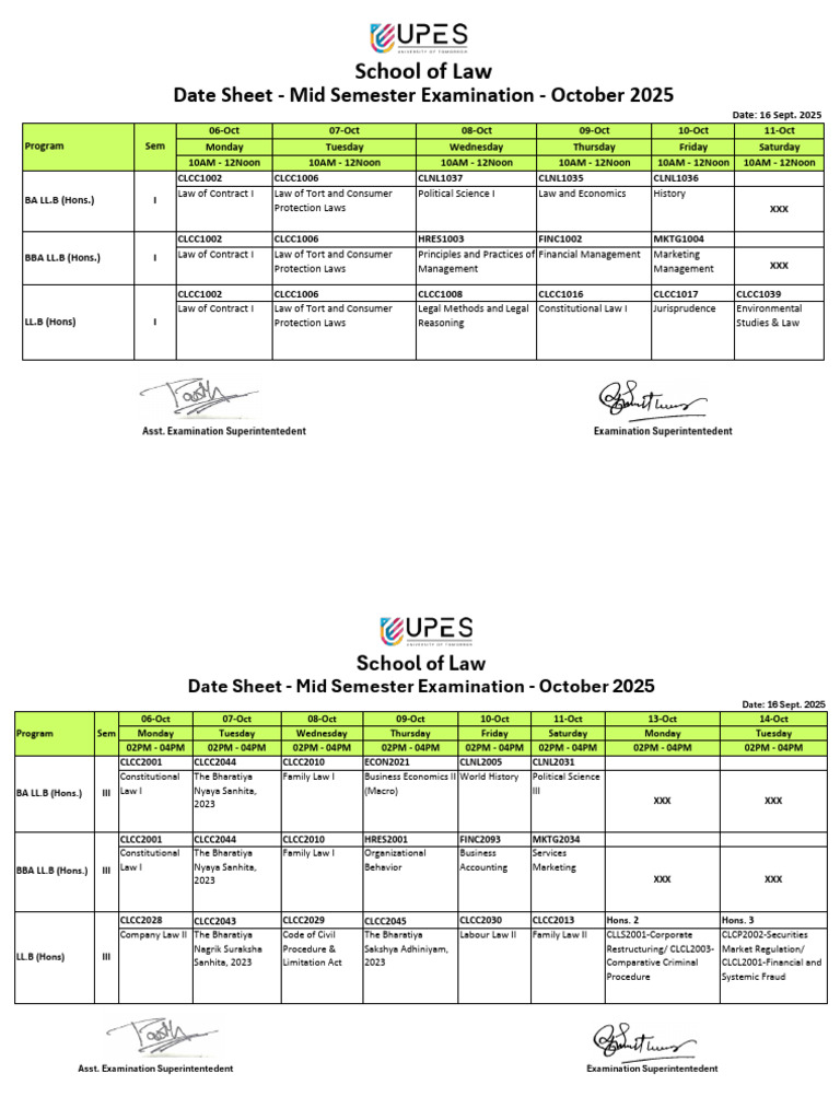SOL - Date Sheet - Mid Semester Examination - October 2025 | PDF ...