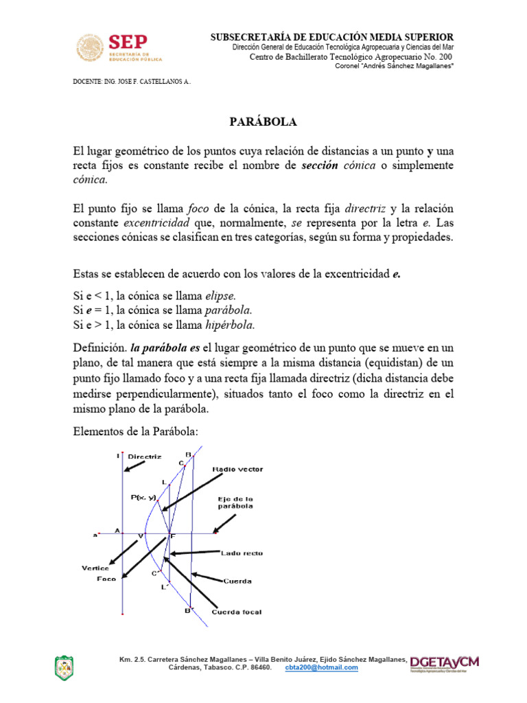 Parábola: Definición y Ecuaciones | PDF | Formas geométricas ...
