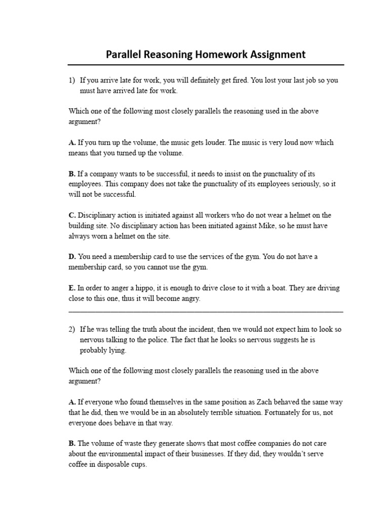 Parallel Reasoning Homework Assignment | PDF | Healthy Diet