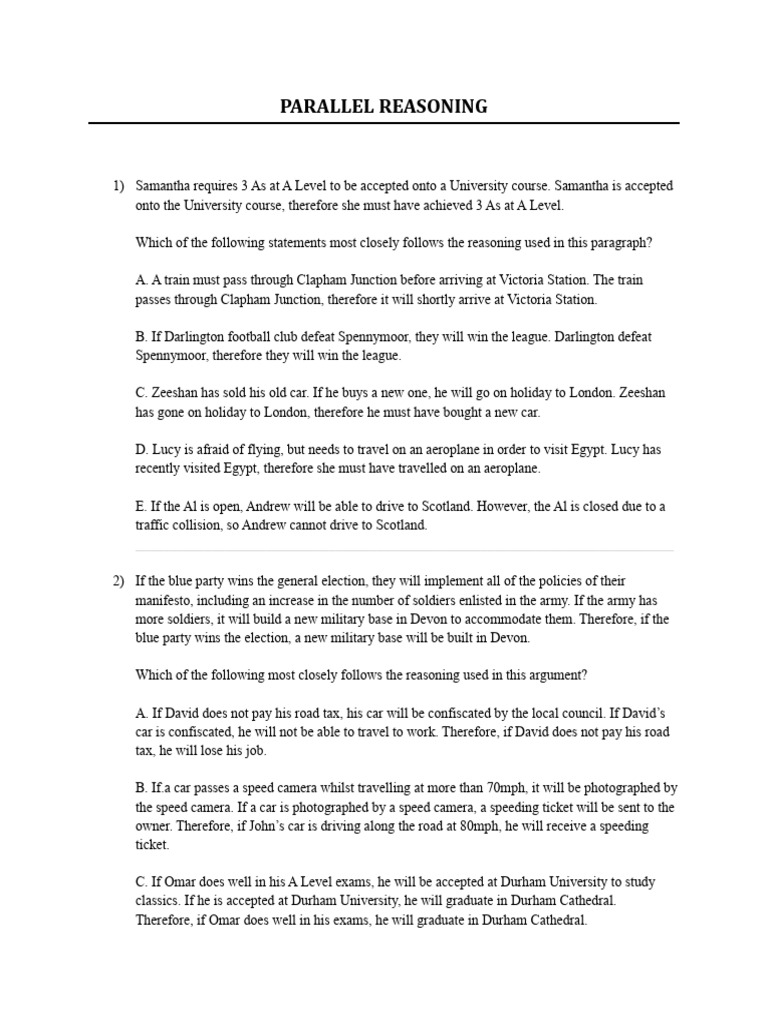 TSA Worksheet 5 - Parallel Reasoning | PDF | Money