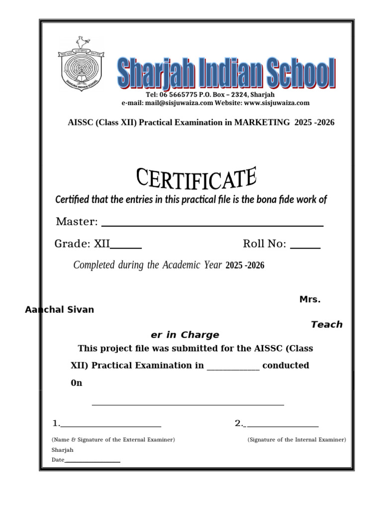 XII Practical File Certificate 2025 - 26 | PDF