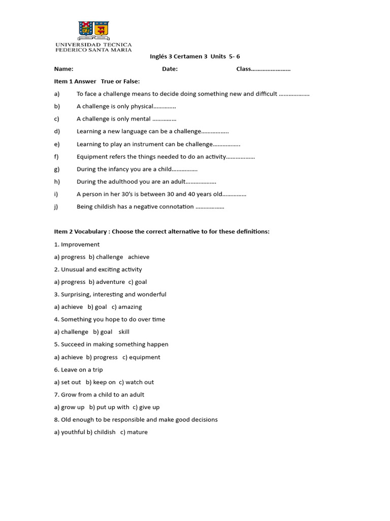 Inglés 3 Units 5-6 2024 | PDF | Human Life Stages | Human Development