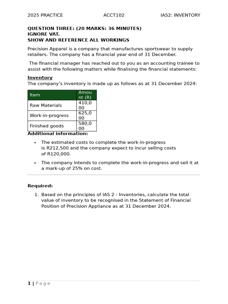 IAS 2 Inventory Valuation Practice | PDF | Inventory | Business