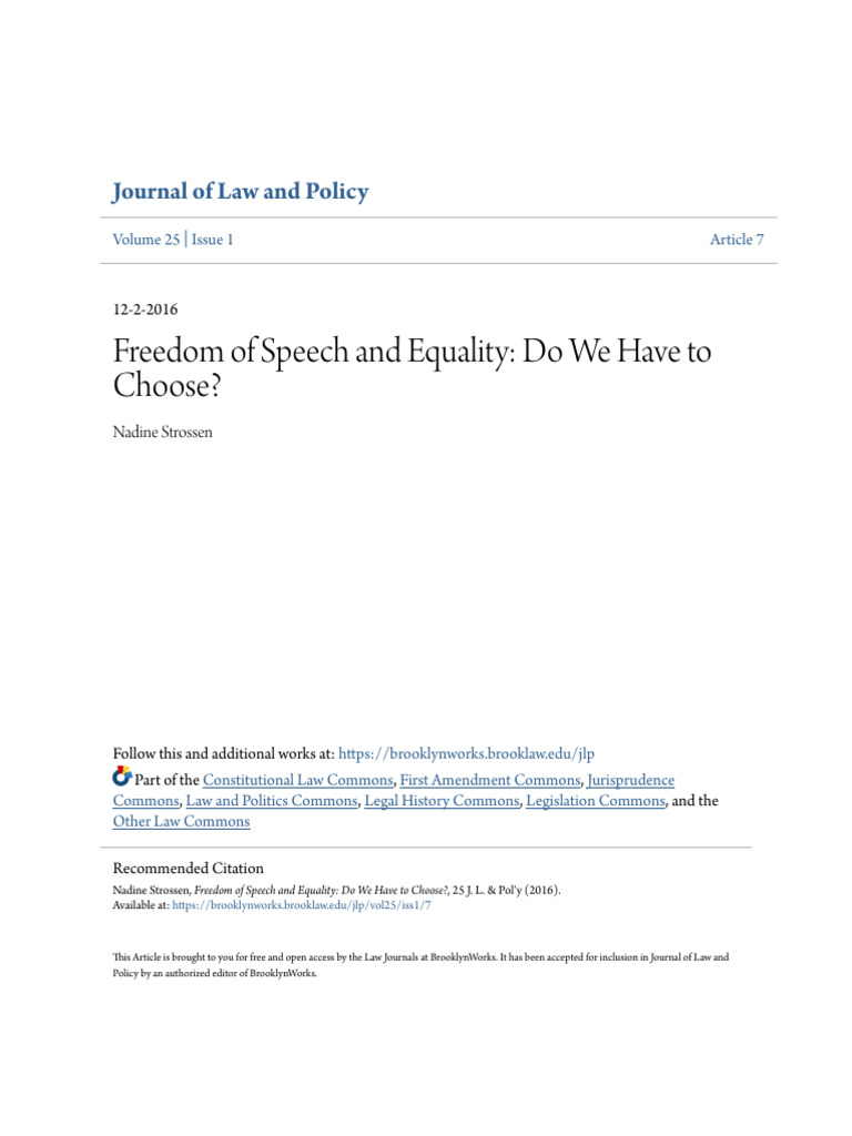 Speech vs. Equality: A Legal Perspective | PDF | First Amendment To The ...