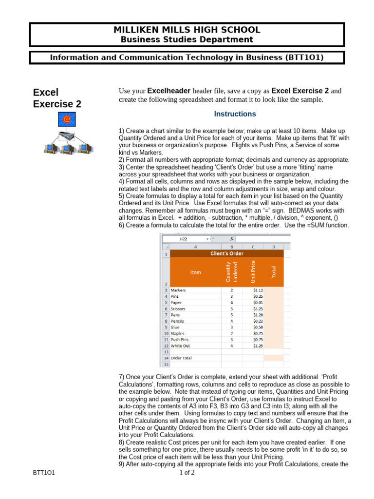BTT1O1 Excel Exercise 2v2 | PDF | Microsoft Excel | Spreadsheet