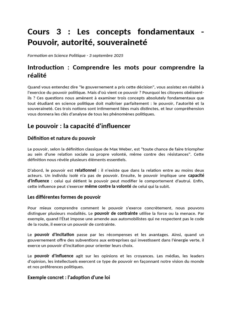 Pouvoir, Autorité et Souveraineté en Politique | PDF | Souveraineté | État